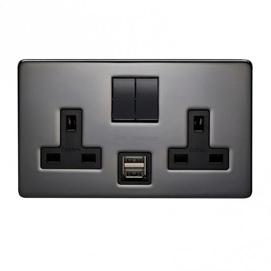 Crabtree Platinum 7316USB/BKN/D 2 Gang 13A DP USB Socket Black Nickel ...
